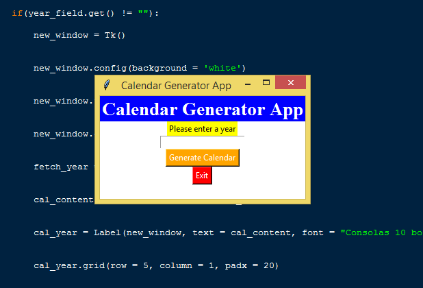 Simple Calendar Generator App In Python Free Source Code Sourcecodester